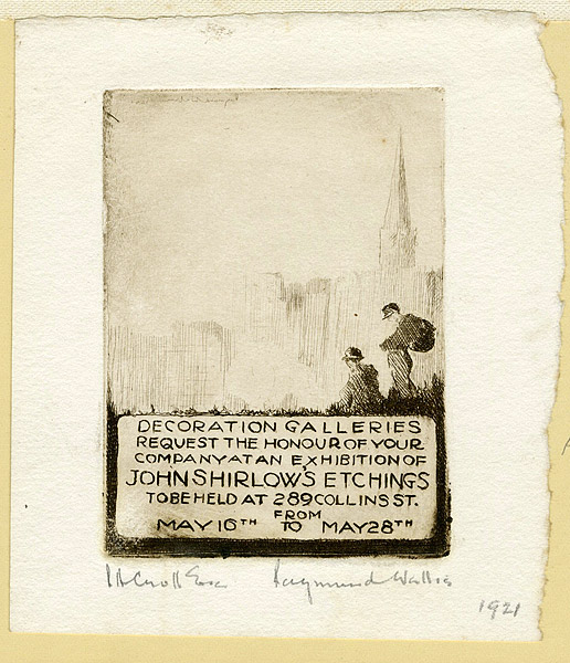 Invitation to an exhibition of etchings by John Shirlow. (1921) by ...